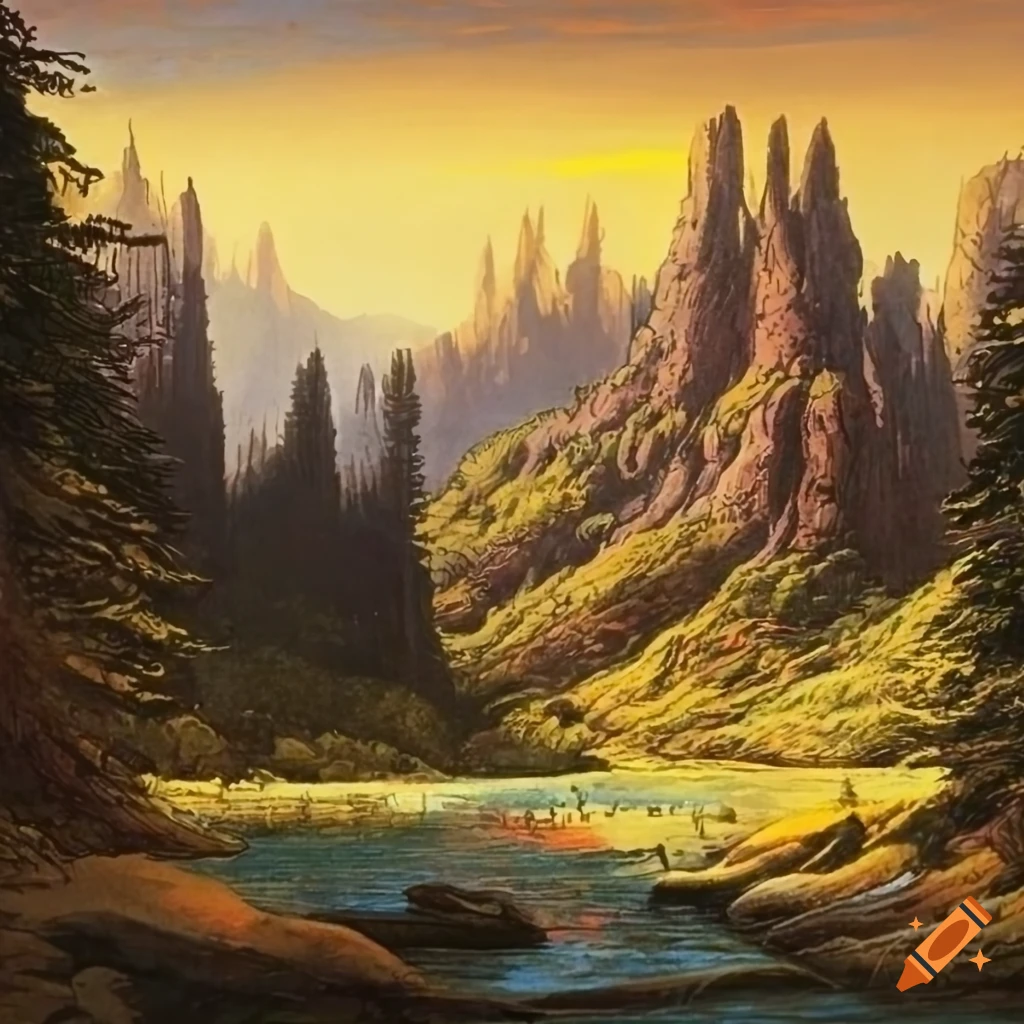 Jeweled landscape with stunning details inspired by james gurney and ...