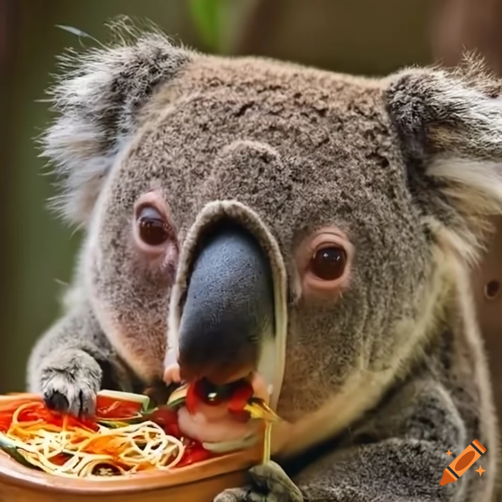 Koala bear enjoying spaghetti on Craiyon