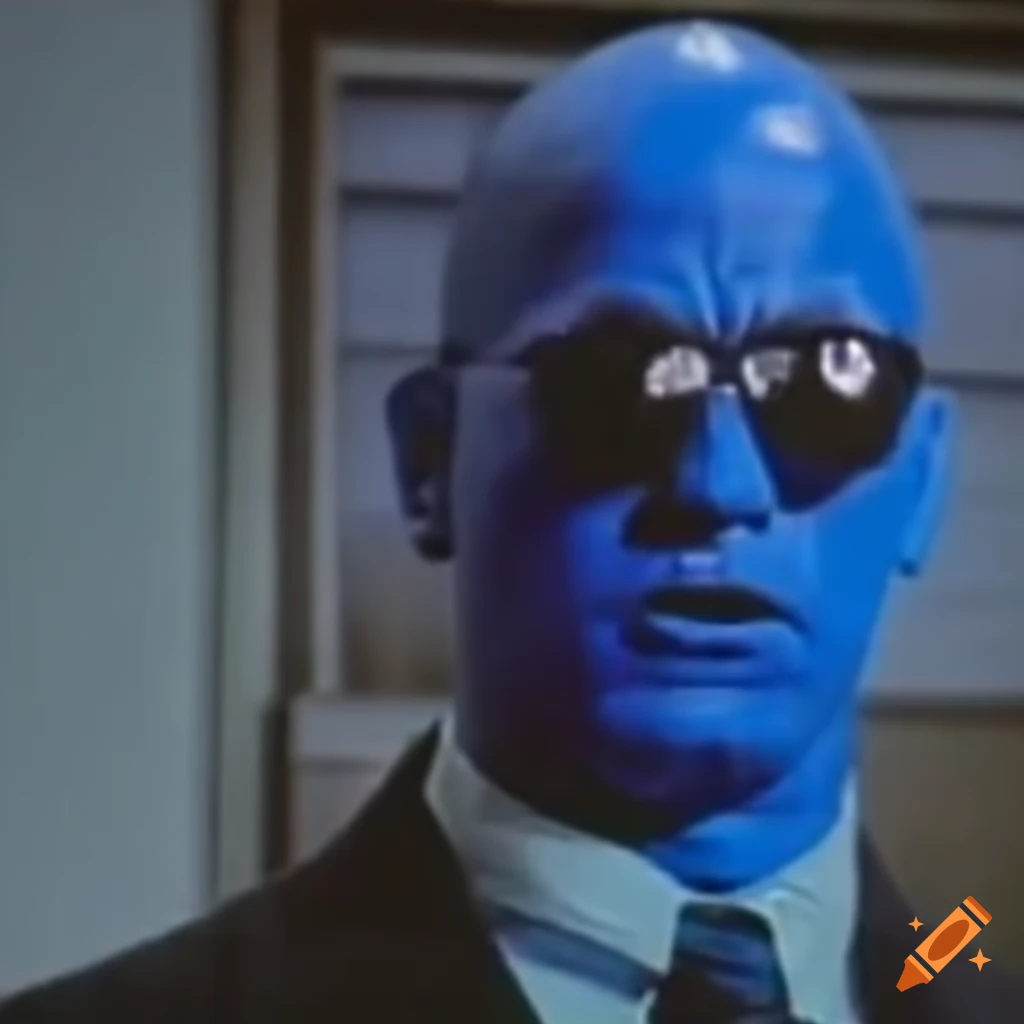 Blue man resembling an fbi agent in vhs style on Craiyon