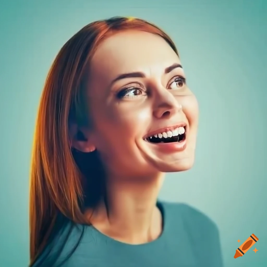 Young happy woman facing left on Craiyon