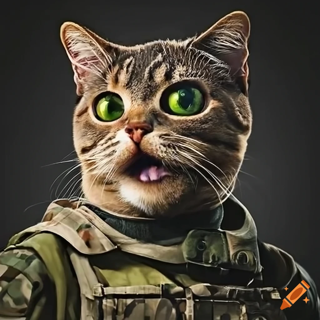Cat in military uniform on Craiyon