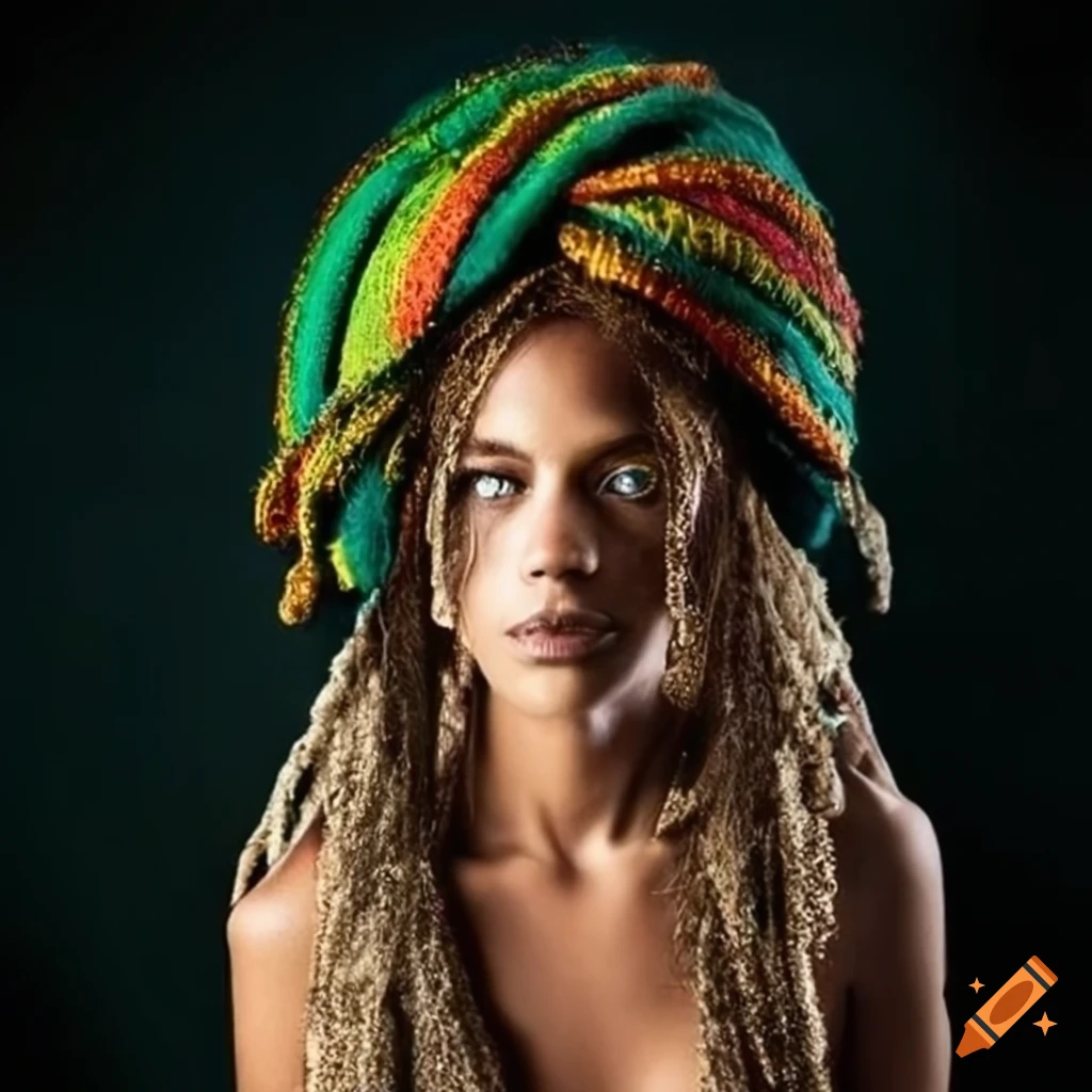 Portrait of a blue-eyed person with rasta-inspired style on Craiyon