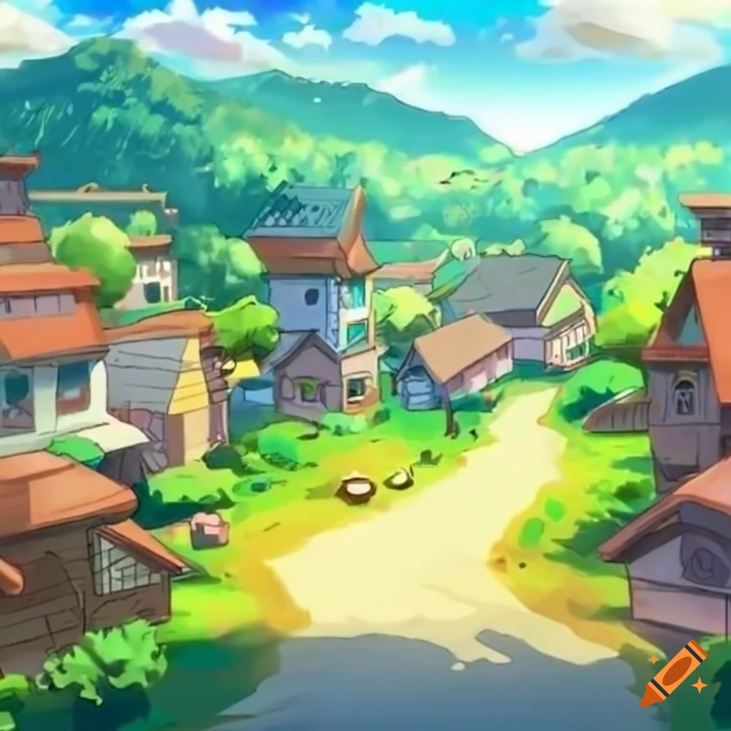 Small country town in Pokemon anime style on Craiyon