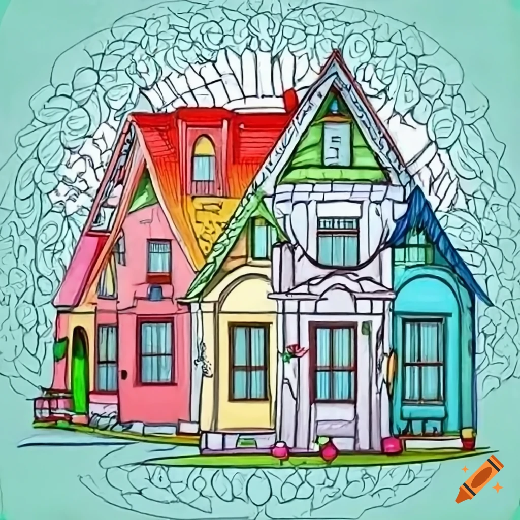 Coloring pages featuring beautiful houses on Craiyon