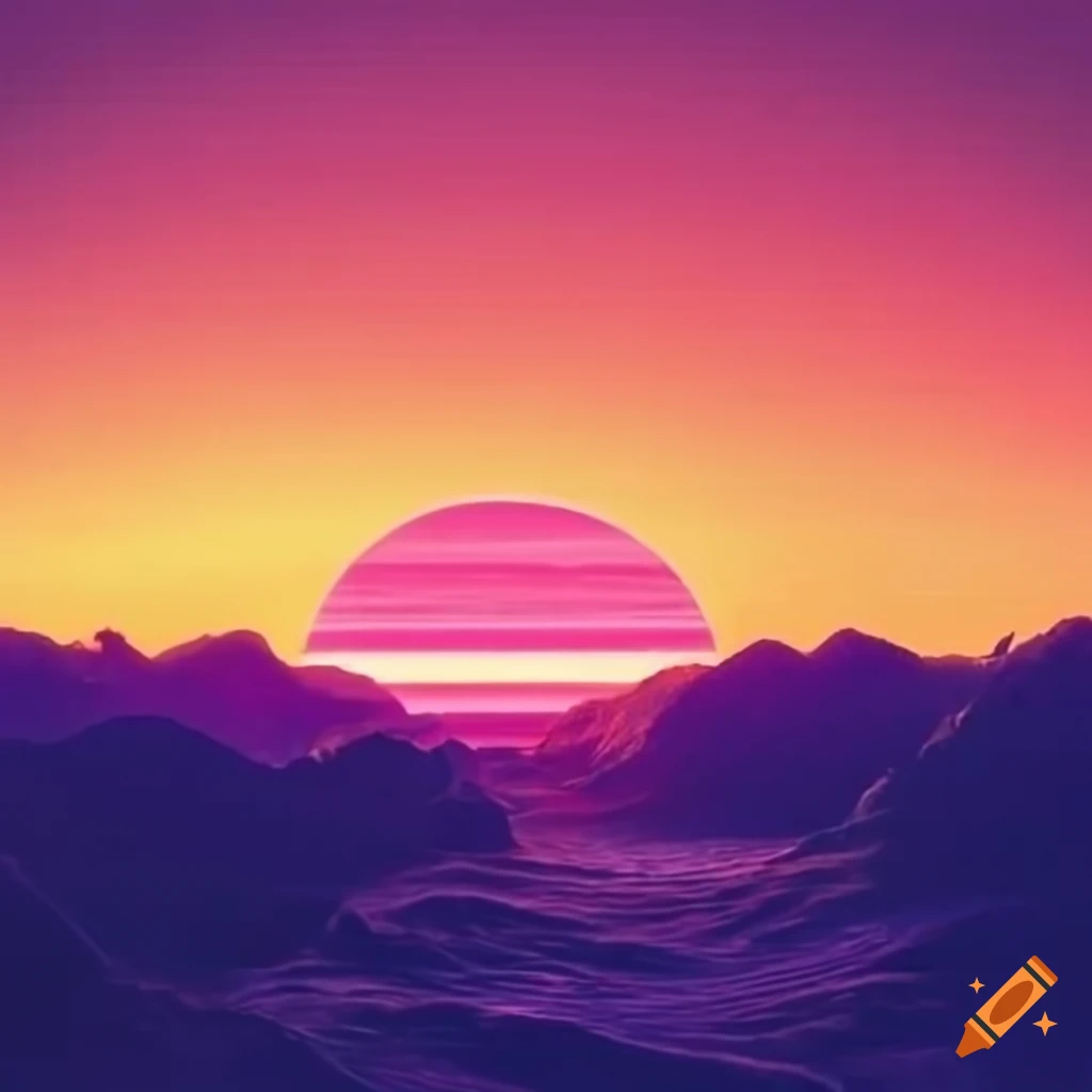 Vibrant 80s sunset on Craiyon