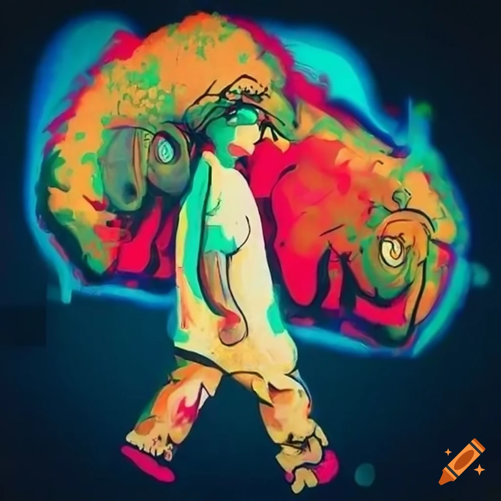 Sheppard carrying sheep in vibrant graffiti style on Craiyon