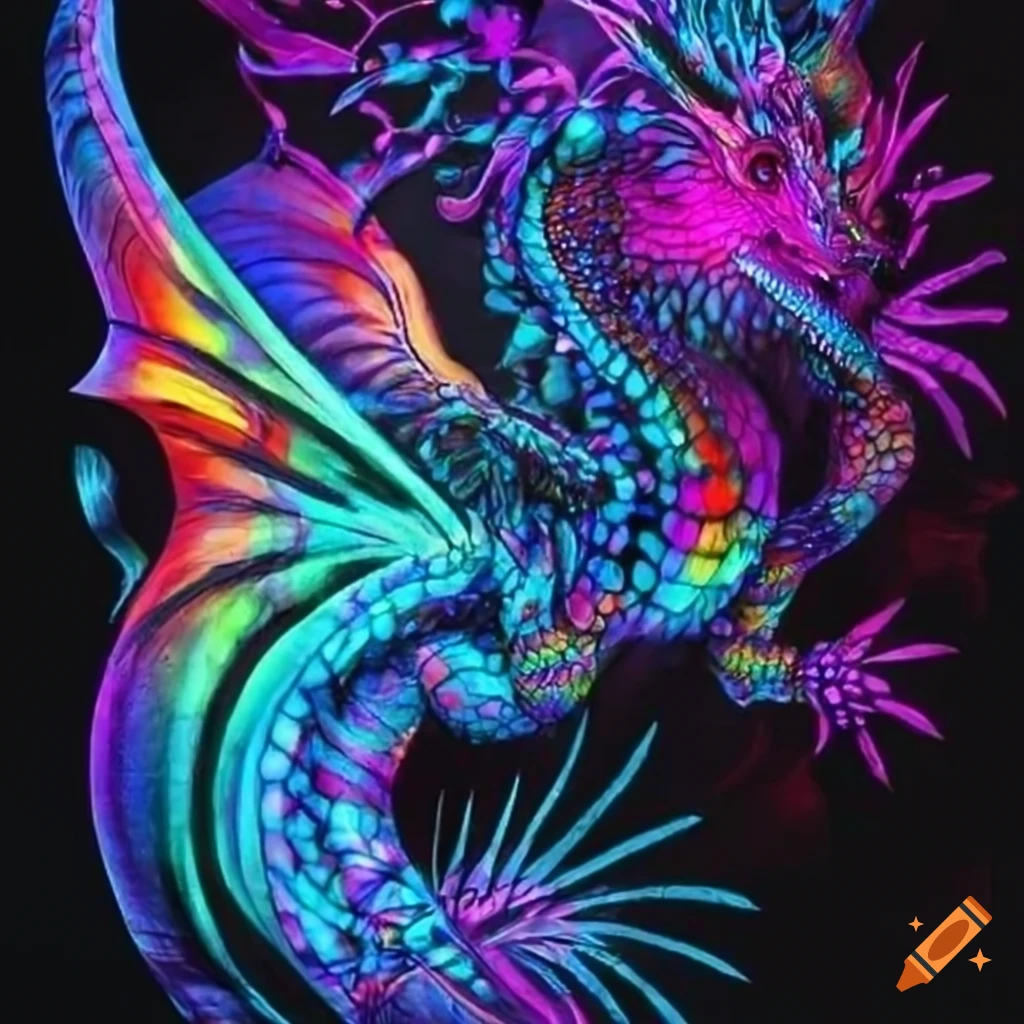 Psychedelic dragon with neon butterfly fusion on Craiyon