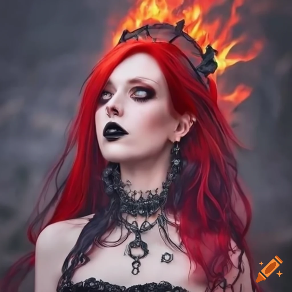 Captivating fire witch with fiery red hair in a detailed Gothic dress ...