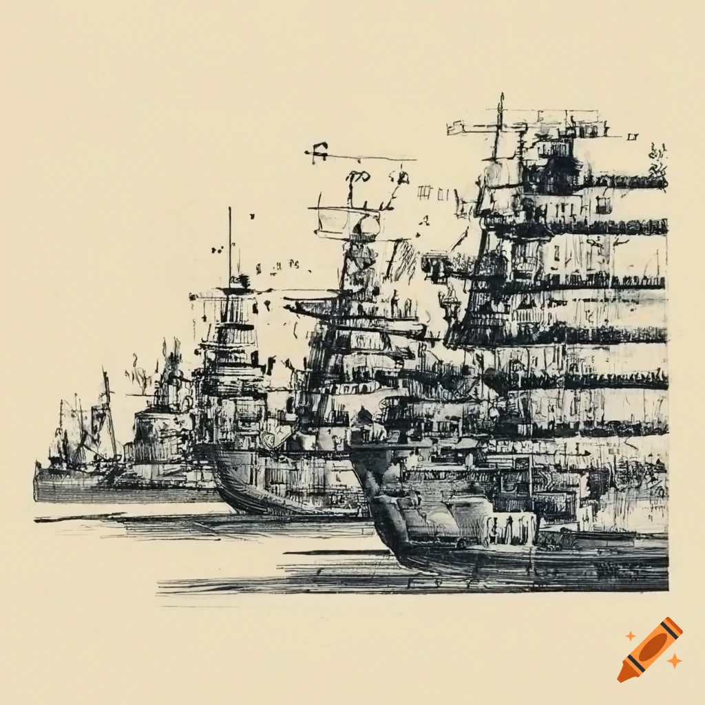 Pen and ink drawing displaying Schumann Resonance on WWII navy war ...