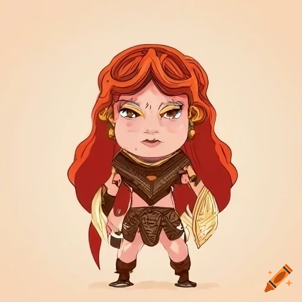 Redhead helmet-haired greek barbarian woman starting a journey in anime ...