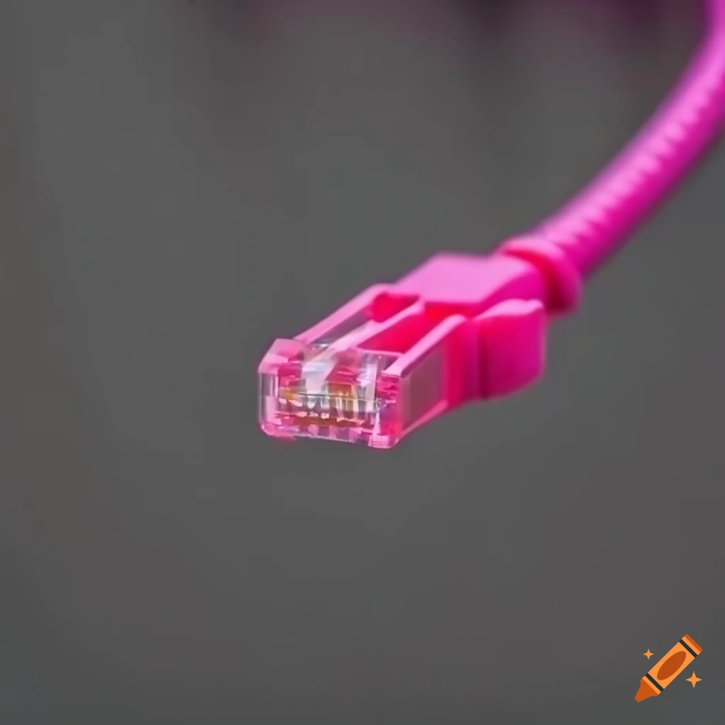 Vibrant pink ethernet cable plugged into a modern router on Craiyon