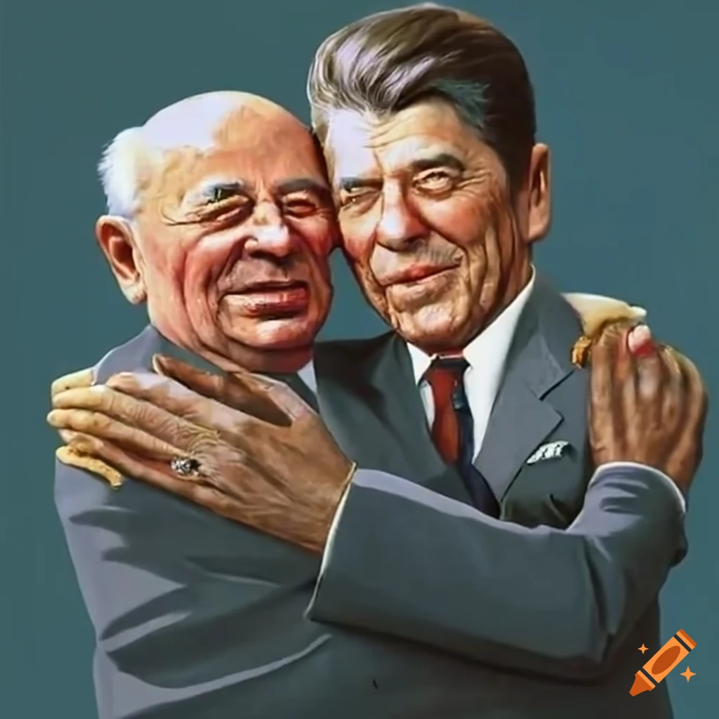 Mikhail gorbachev hugging ronald reagan on Craiyon