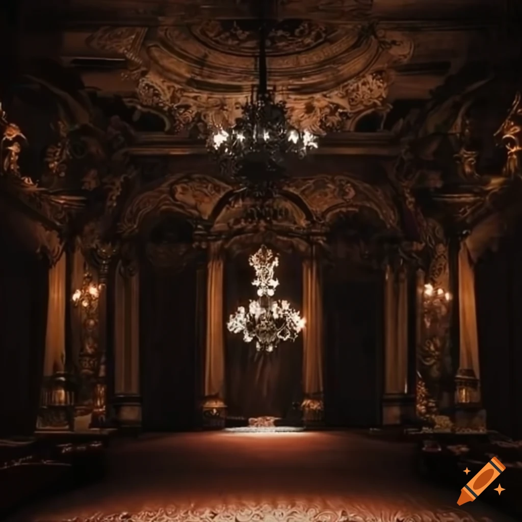 Dark empty ballroom with roses on Craiyon