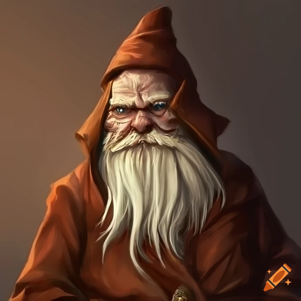 Portrait of a wise gnome wizard deep in thought on Craiyon