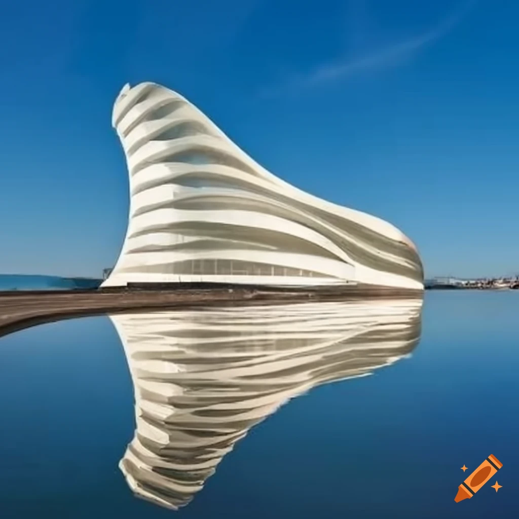 Wave-shaped architectural building design on Craiyon