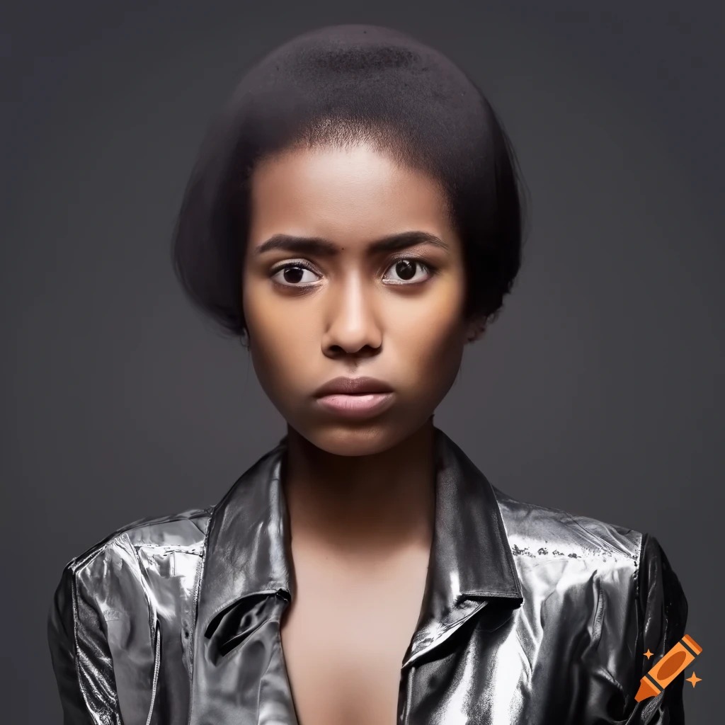 Portrait of a young black middle eastern female with dark brown hi-top ...