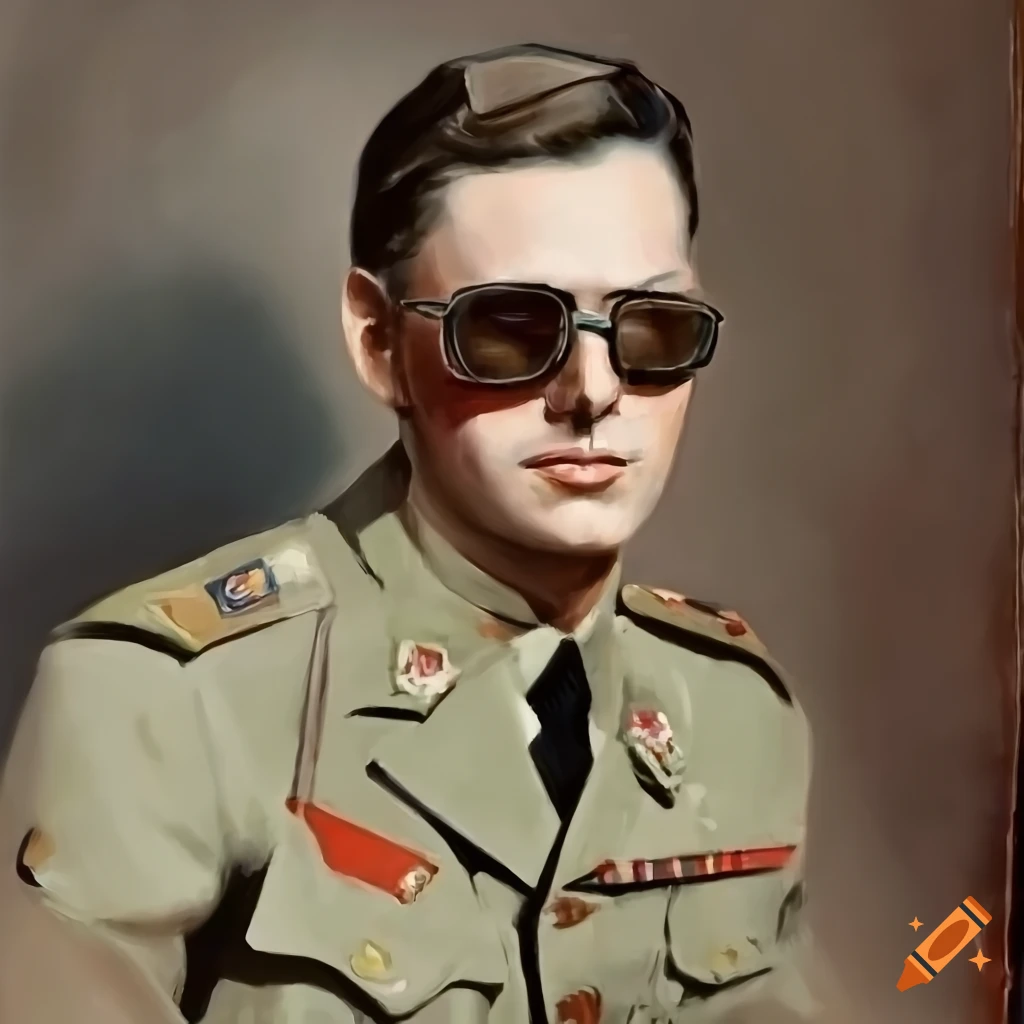 Southern army leader with sunglasses in the 1950s, oil portrait on Craiyon