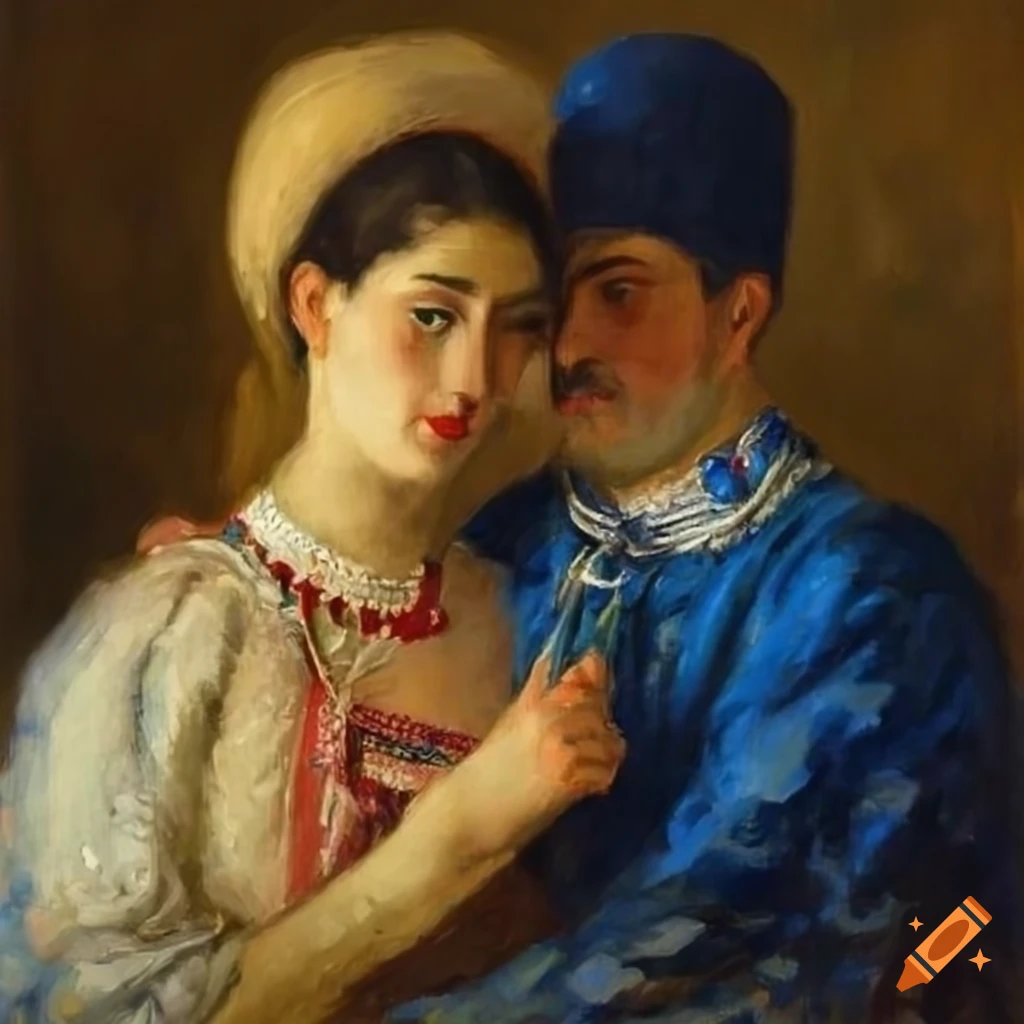 Man and woman in traditional maronite clothes with blue tones on Craiyon