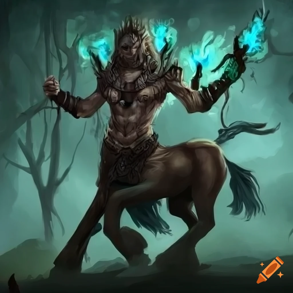 Hunnic centaur hunter with tribal symbols charging with warriors in a ...