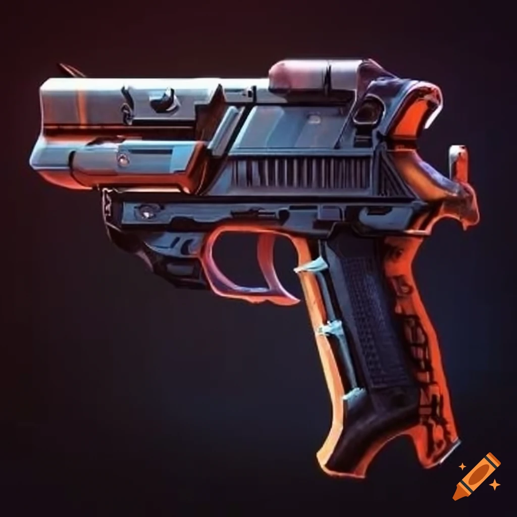 Futuristic pistol with cybernetic enhancements and technology on Craiyon
