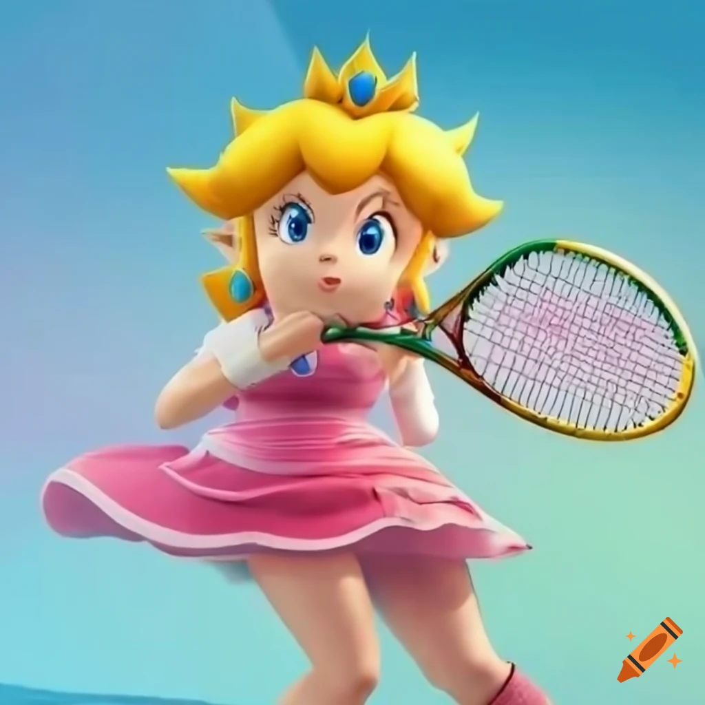 Character Link wearing Princess Peach's tennis skirt with a racket ...