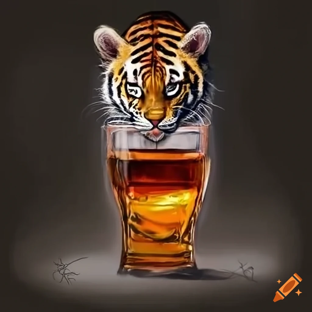 Emperor tiger drinking whisky gracefully on Craiyon