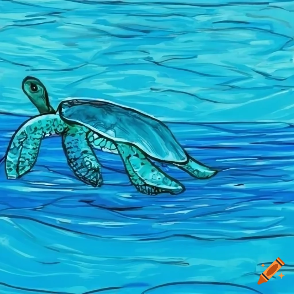 Minimalist drawing of an angry turtle in the ocean on Craiyon