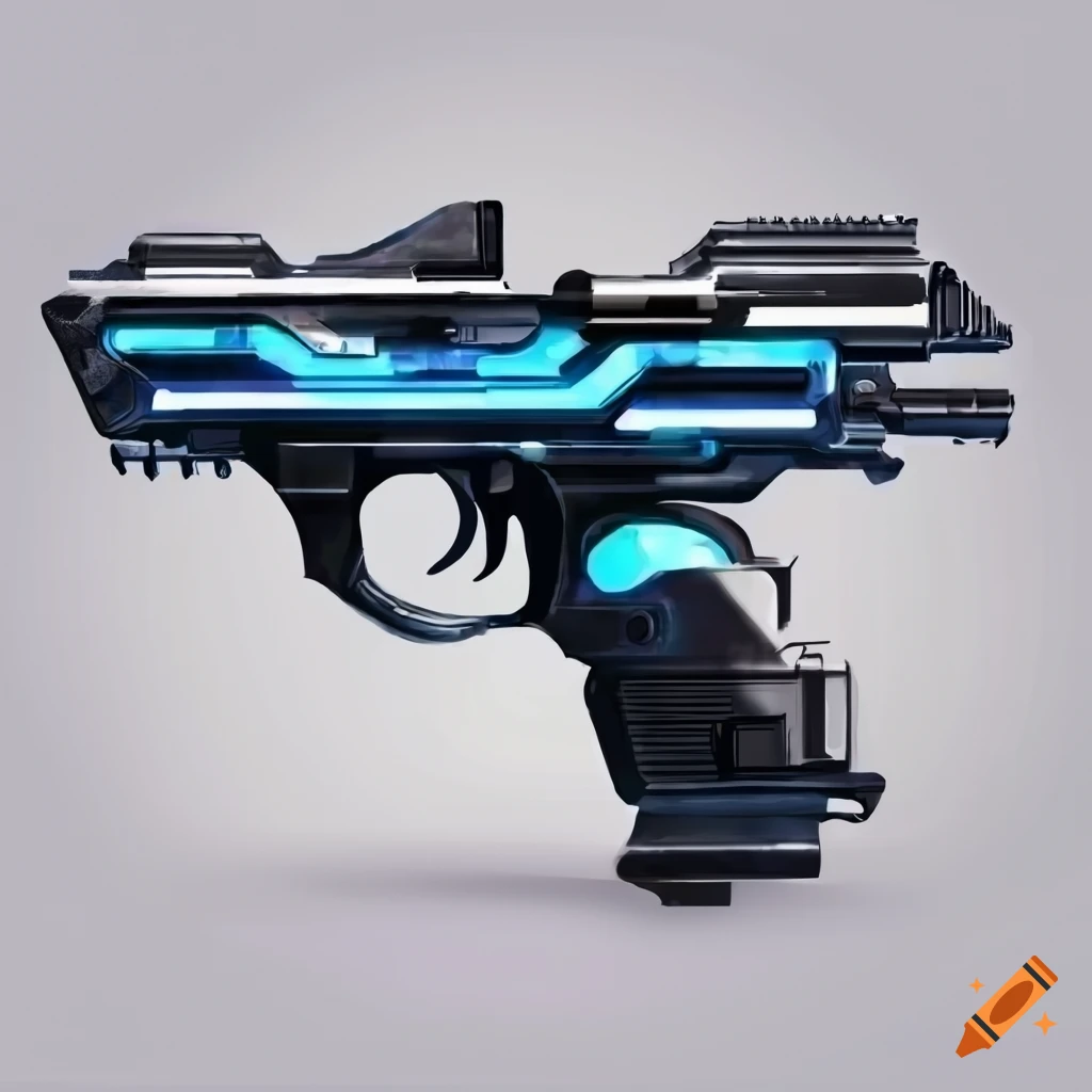 Futuristic pistol with cybernetic technology on white background on Craiyon