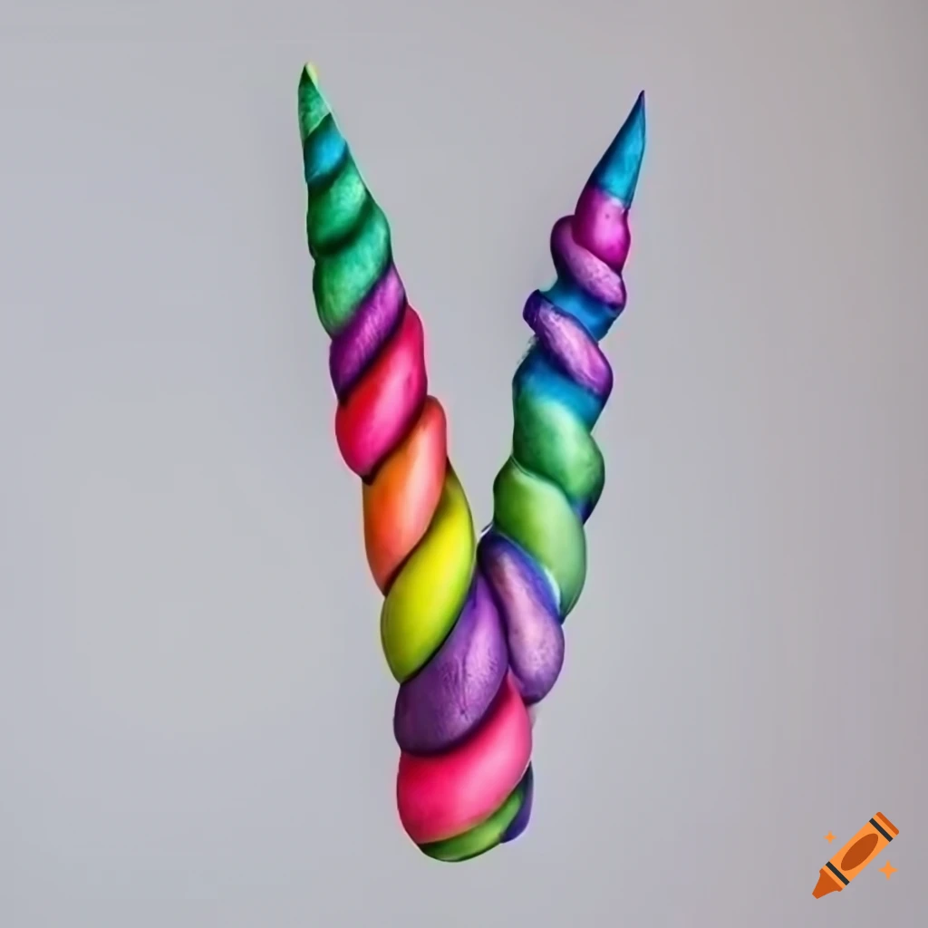 Realistic rainbow unicorn horn on white background on Craiyon