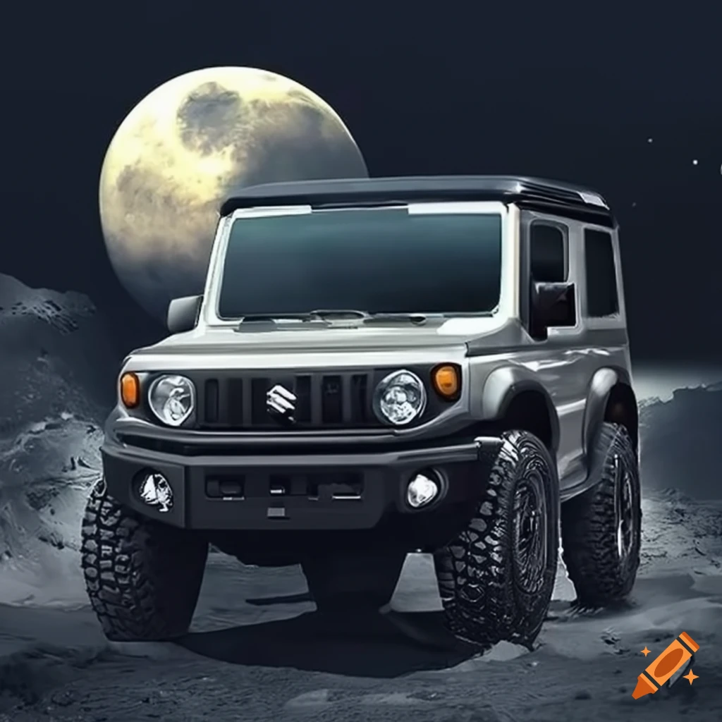 Suzuki jimny on the moon's surface in space exploration art on Craiyon
