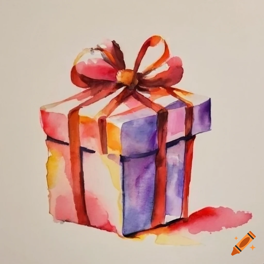 Watercolor painting of a birthday present on Craiyon