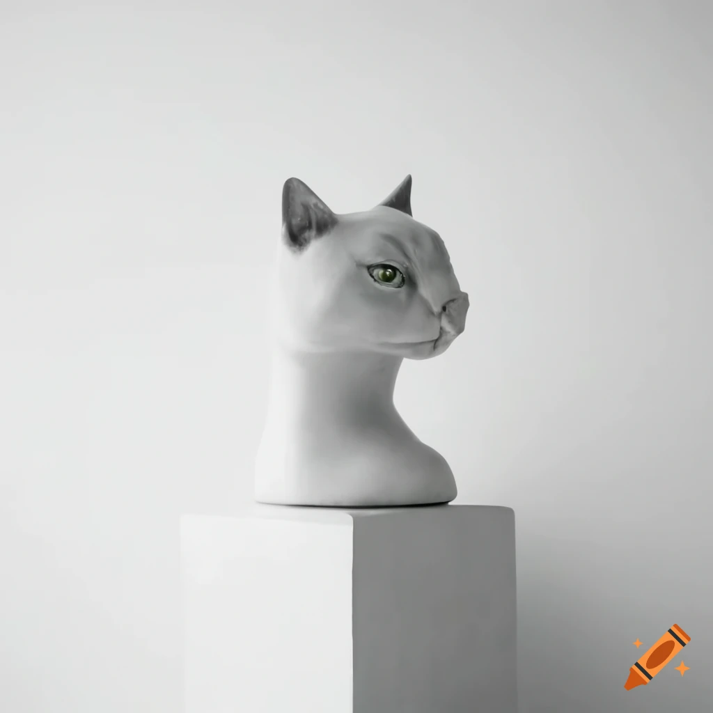 Stoic cat statue in monochromatic marble on Craiyon