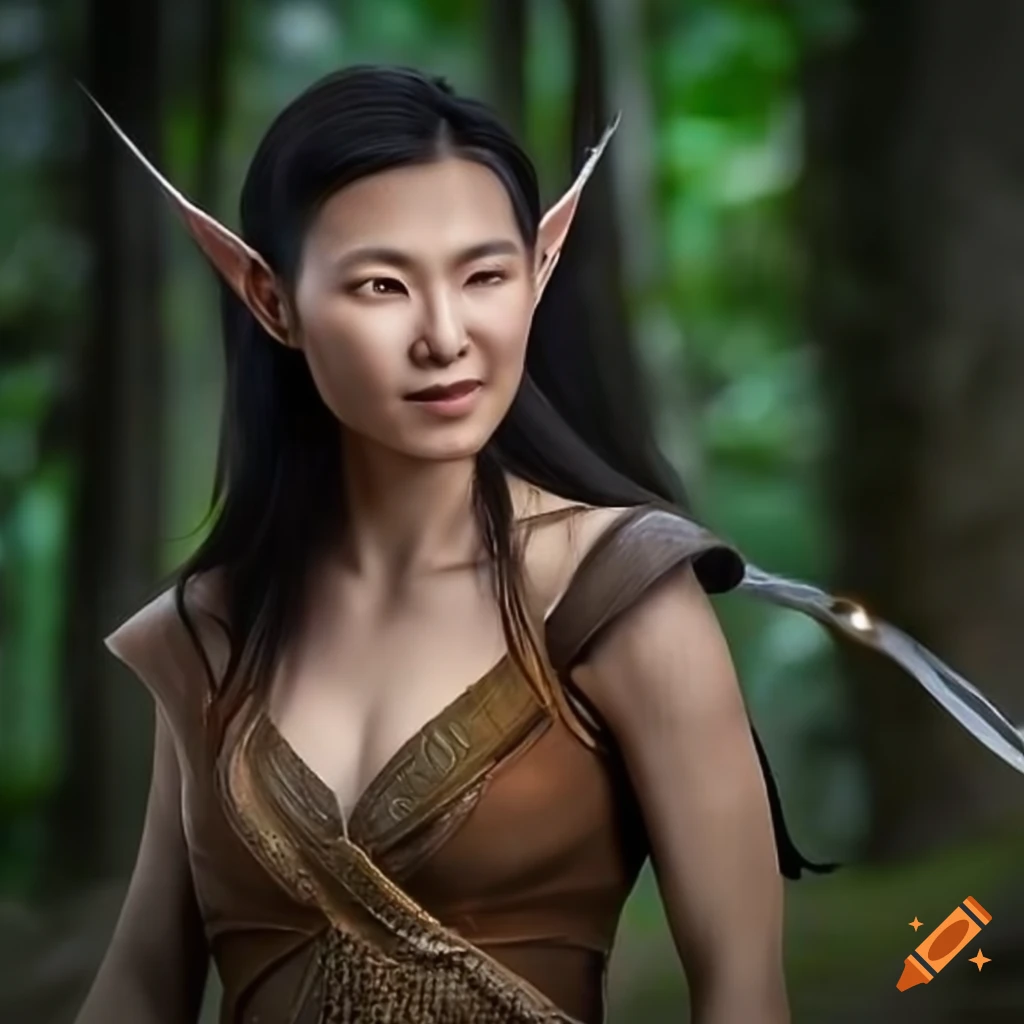 Happy Dark Haired Asian Copper Skinned Wood Elf Ranger On Craiyon