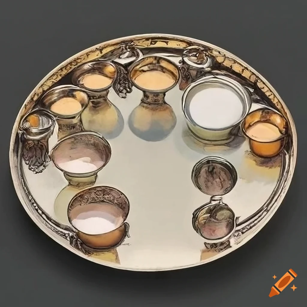 Luxurious Seder bowl with three round matzahs on Craiyon