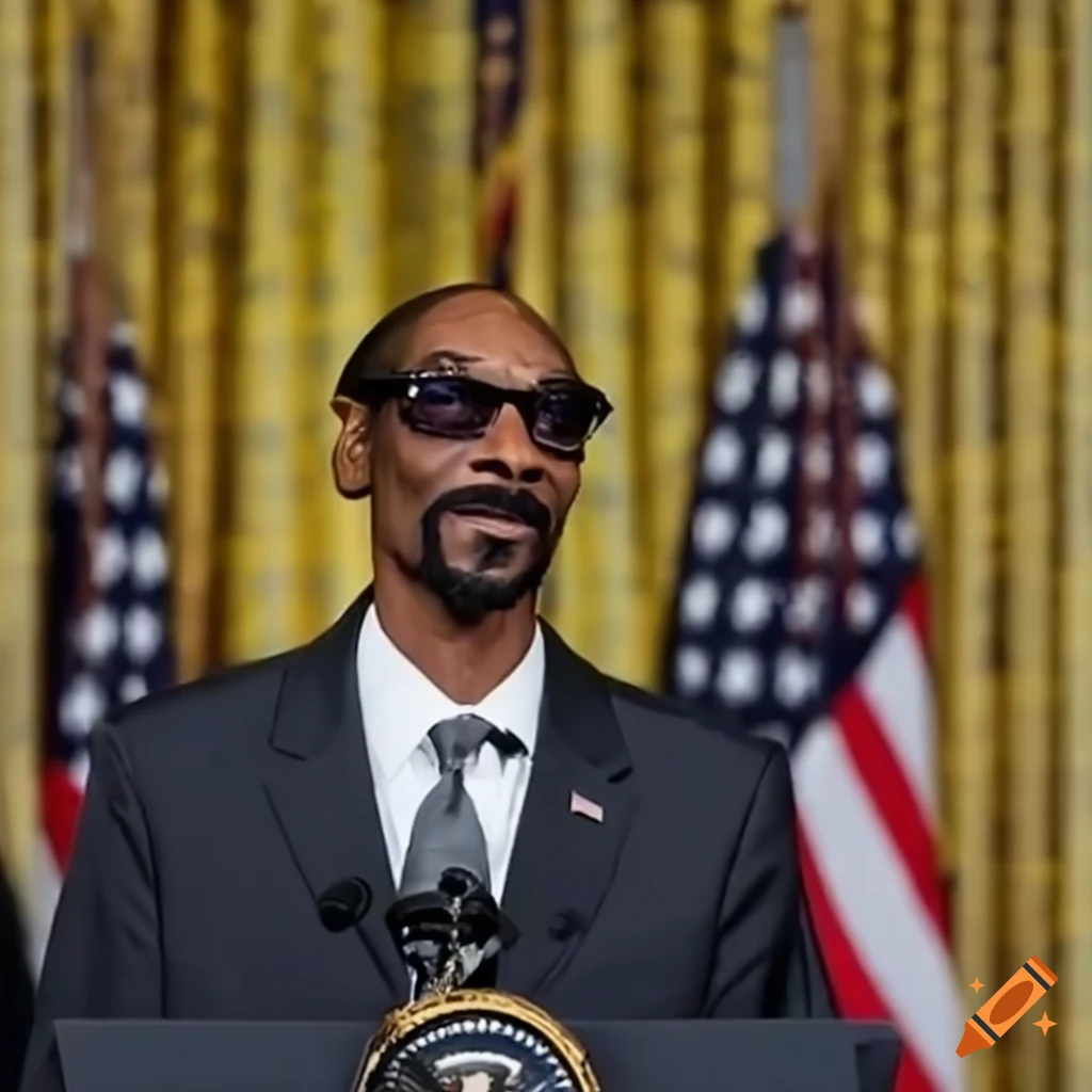 Rapper Snoop Dogg as President giving a speech at the White House on ...