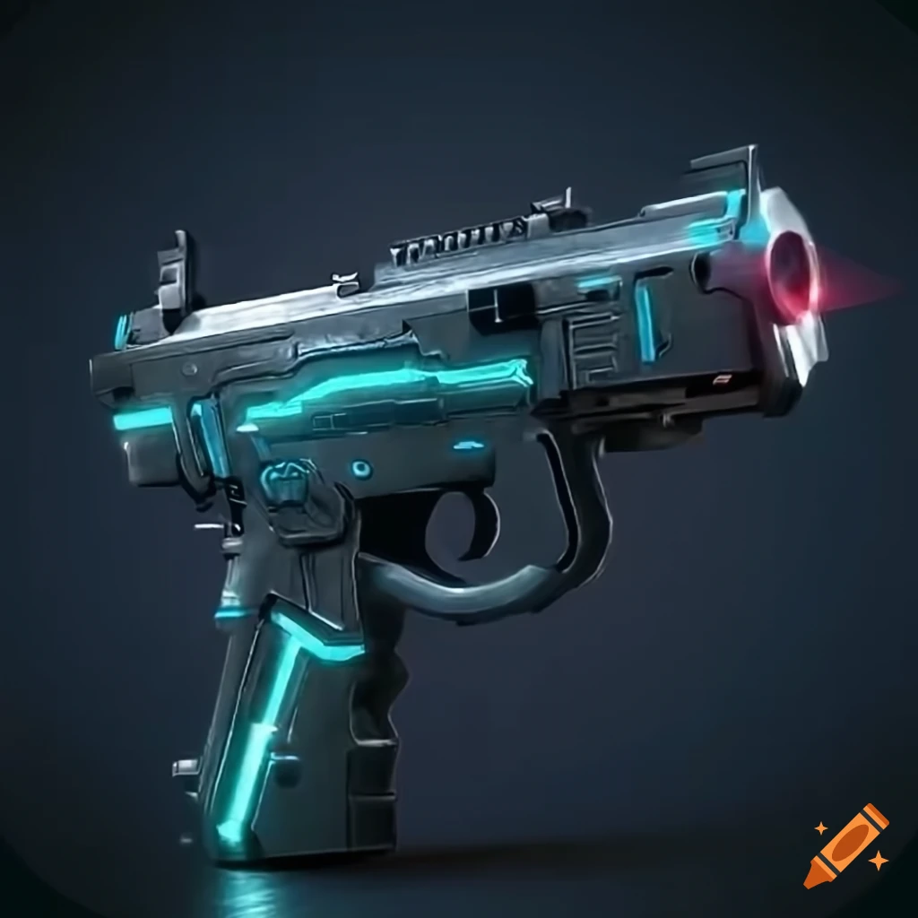 Futuristic pistol with cybernetic enhancements and technology on Craiyon
