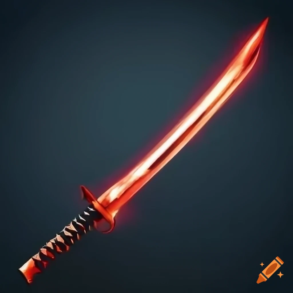 Katana immersed in deep red flames with blade pointed forward on Craiyon