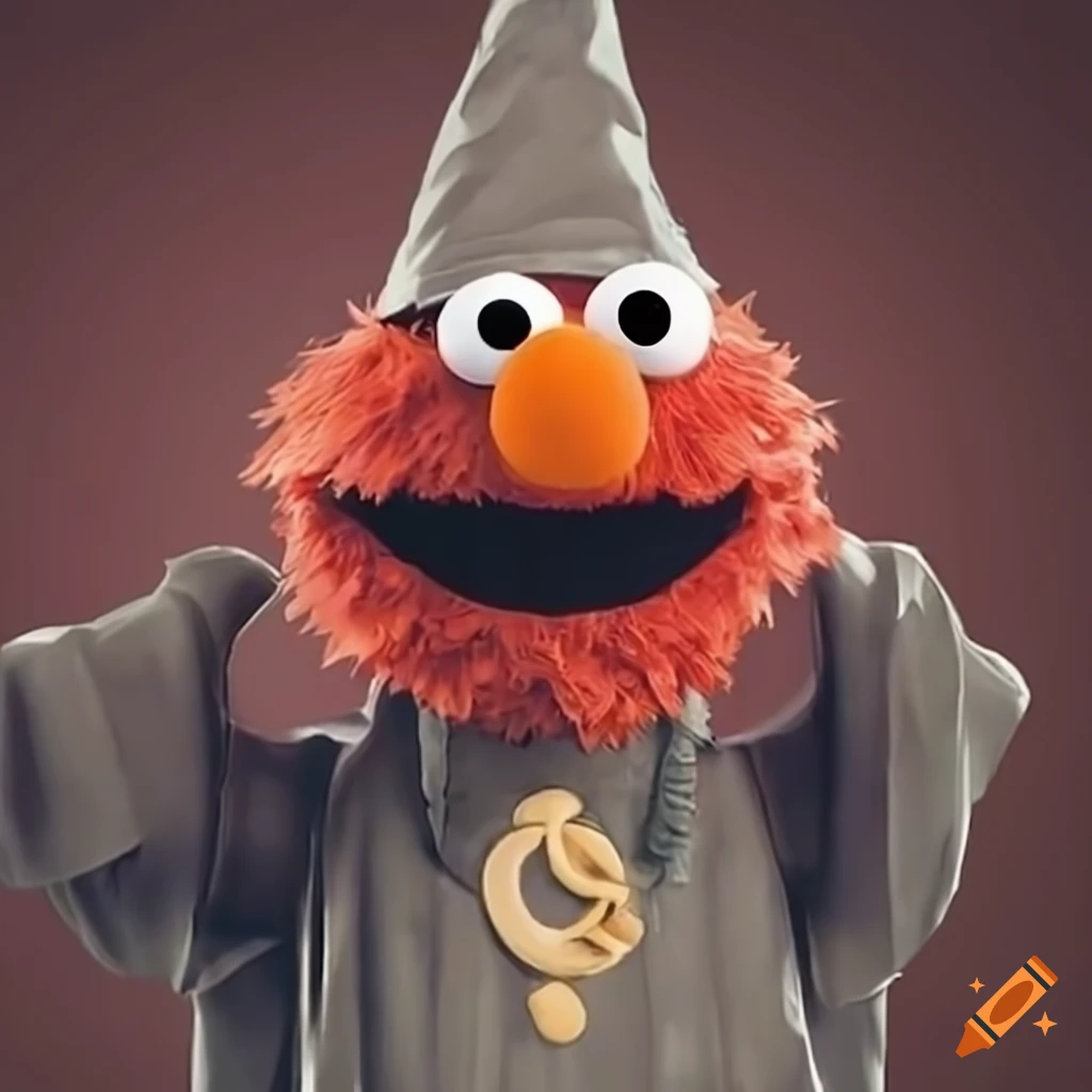 Elmo dressed as a wizard in a whimsical costume on Craiyon
