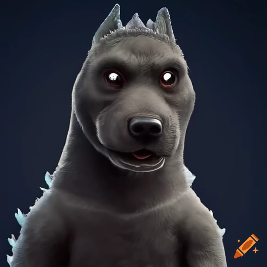 Cartoon dog dressed as dogzilla on Craiyon