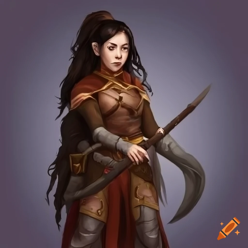 Young half-Asian woman as a DND elf wielding a sickle on Craiyon