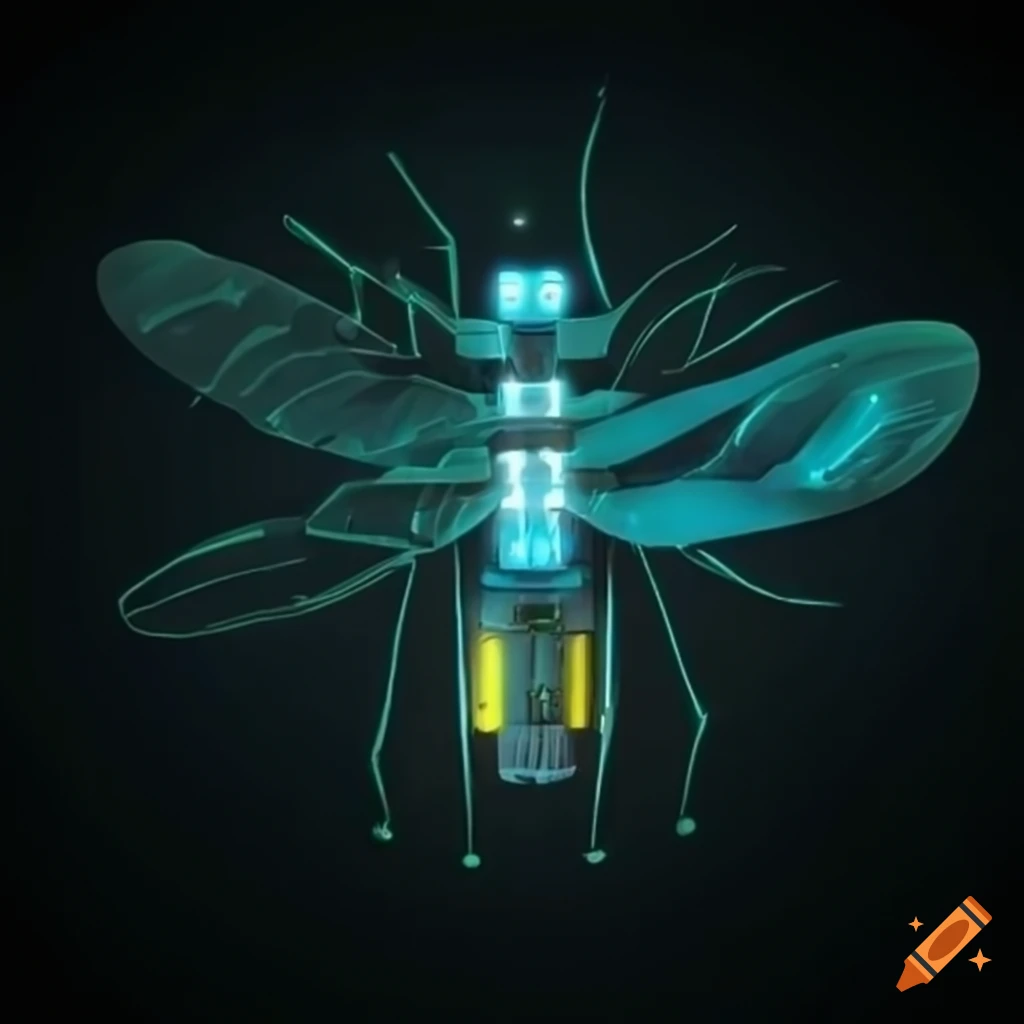 Futuristic firefly-inspired robot generating renewable energy on Craiyon