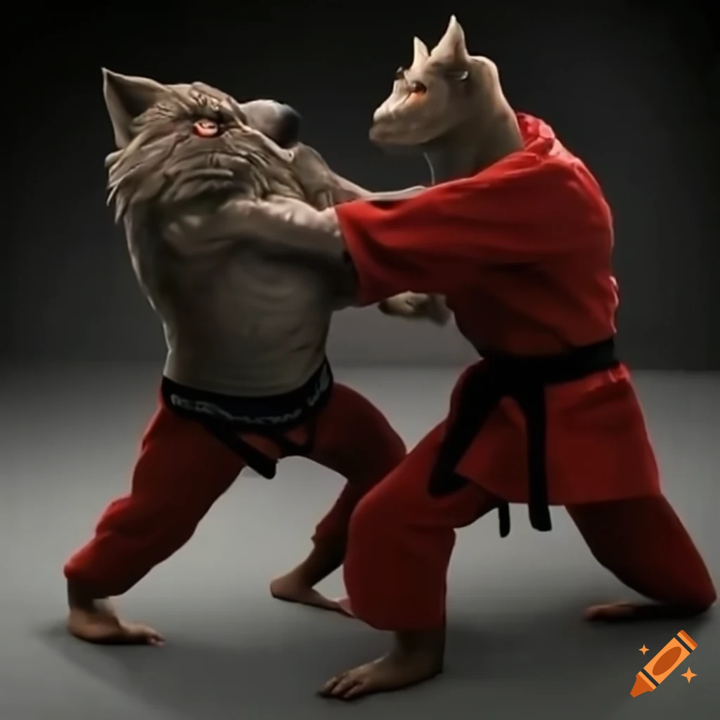 Werewolves practicing judo on Craiyon