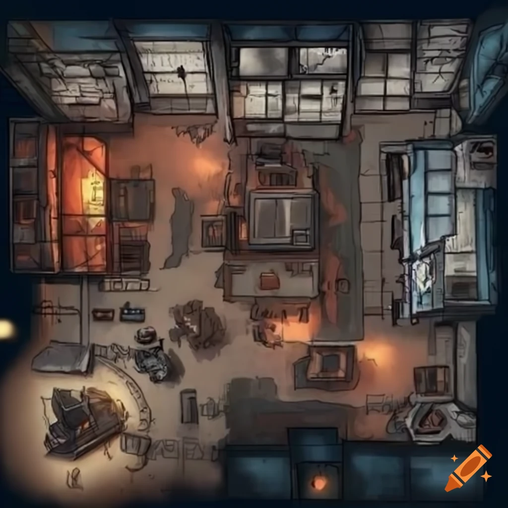 Battlemap of a popular district in front of a megacorporation in the ...