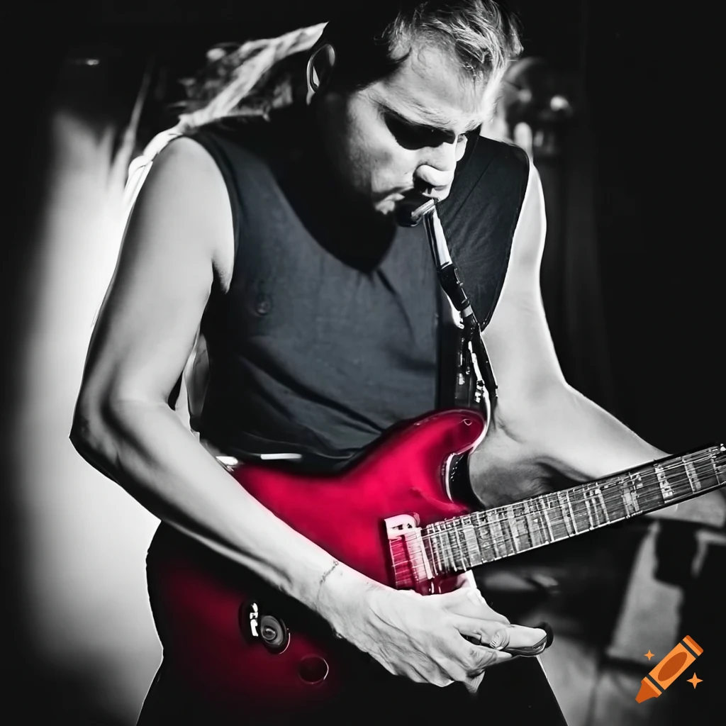 Guitarist performing with a piezo sensor guitar during a music show on ...