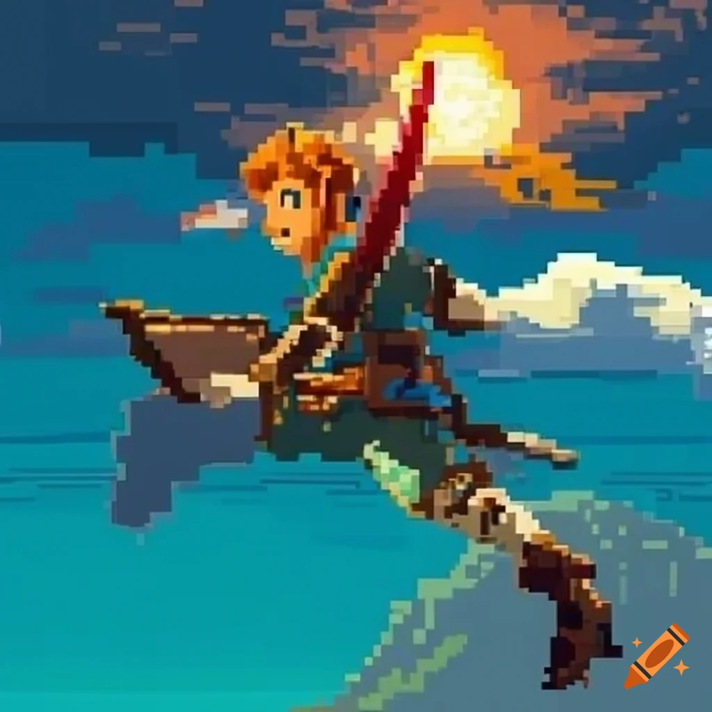 Pixel art poster of zelda from breath of the wild in battle on Craiyon