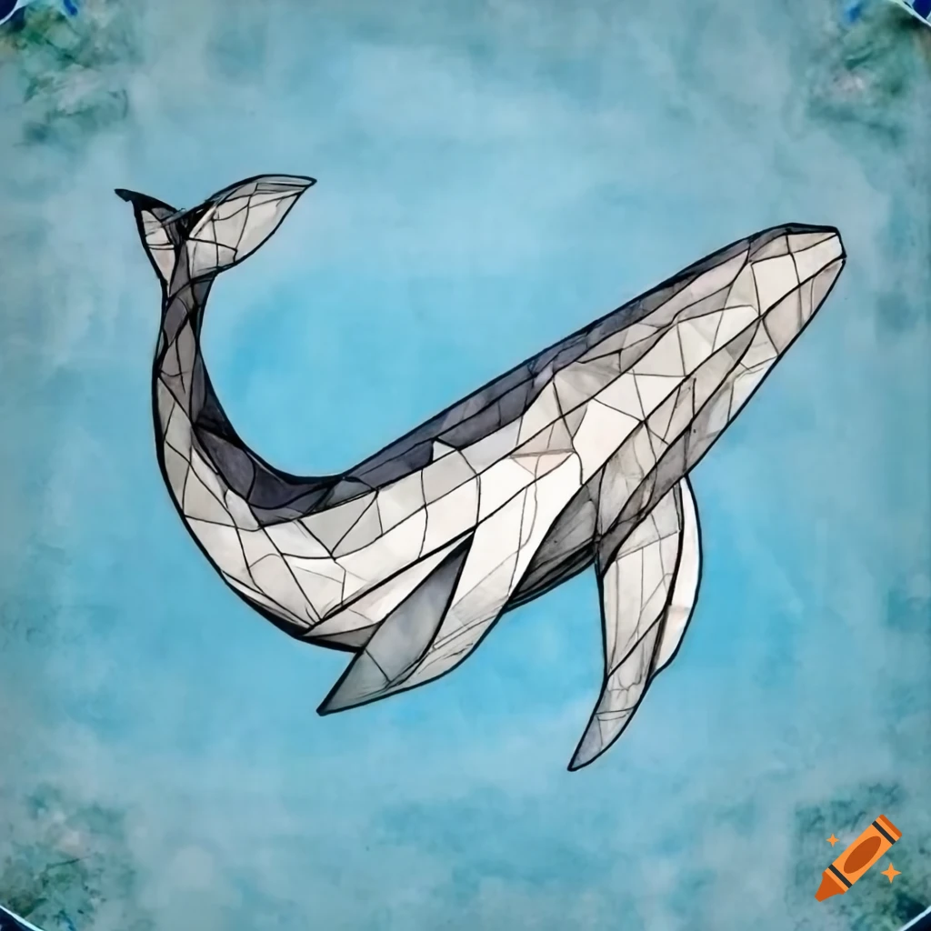 Geometric artwork of a full body whale on Craiyon