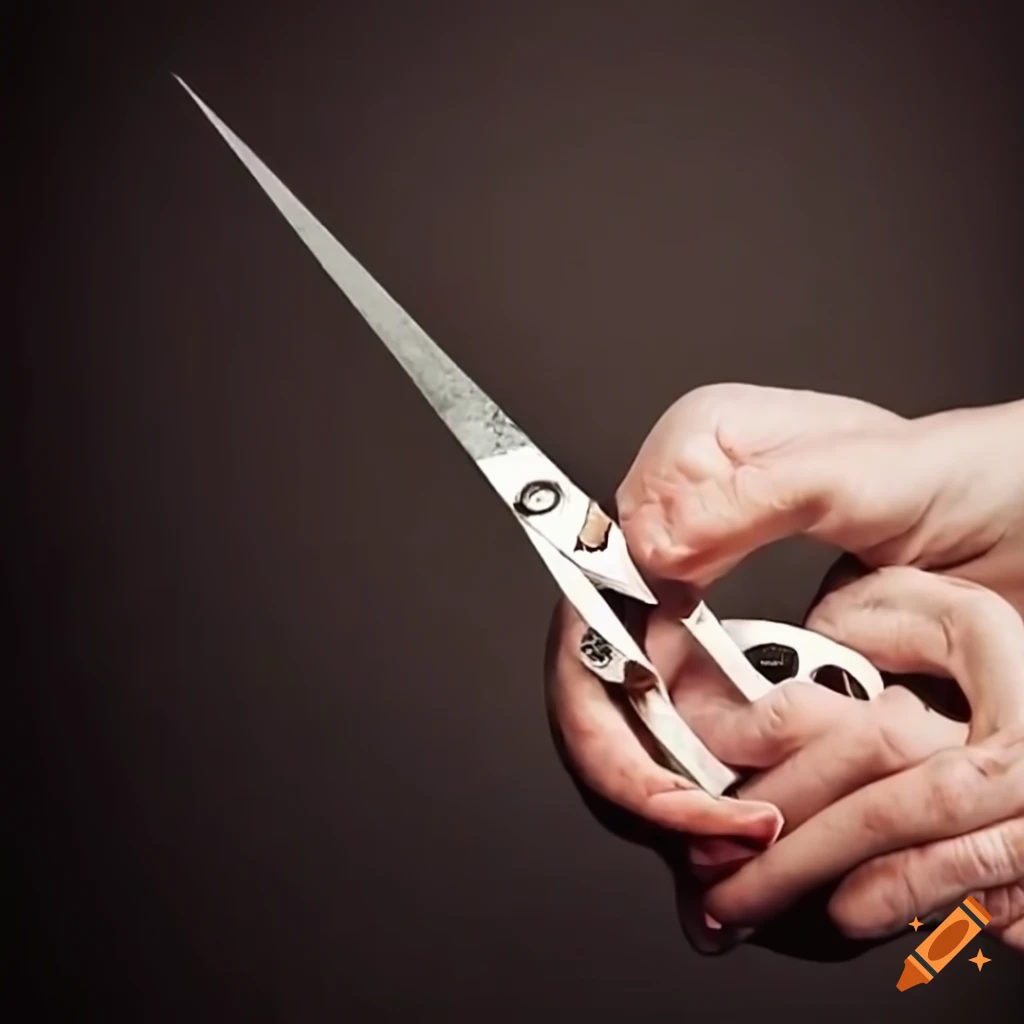 Hands cutting movie film with scissors on Craiyon