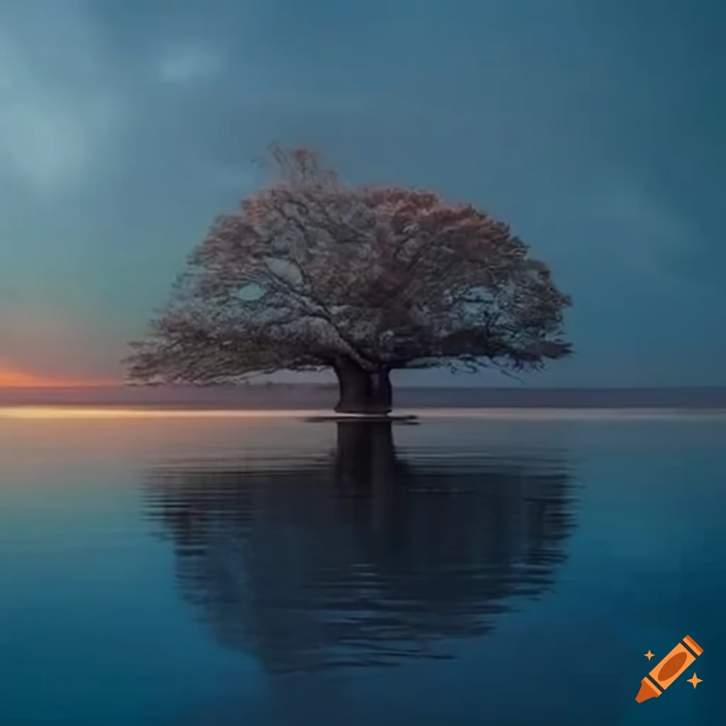 Enormous tree in the middle of the ocean on Craiyon
