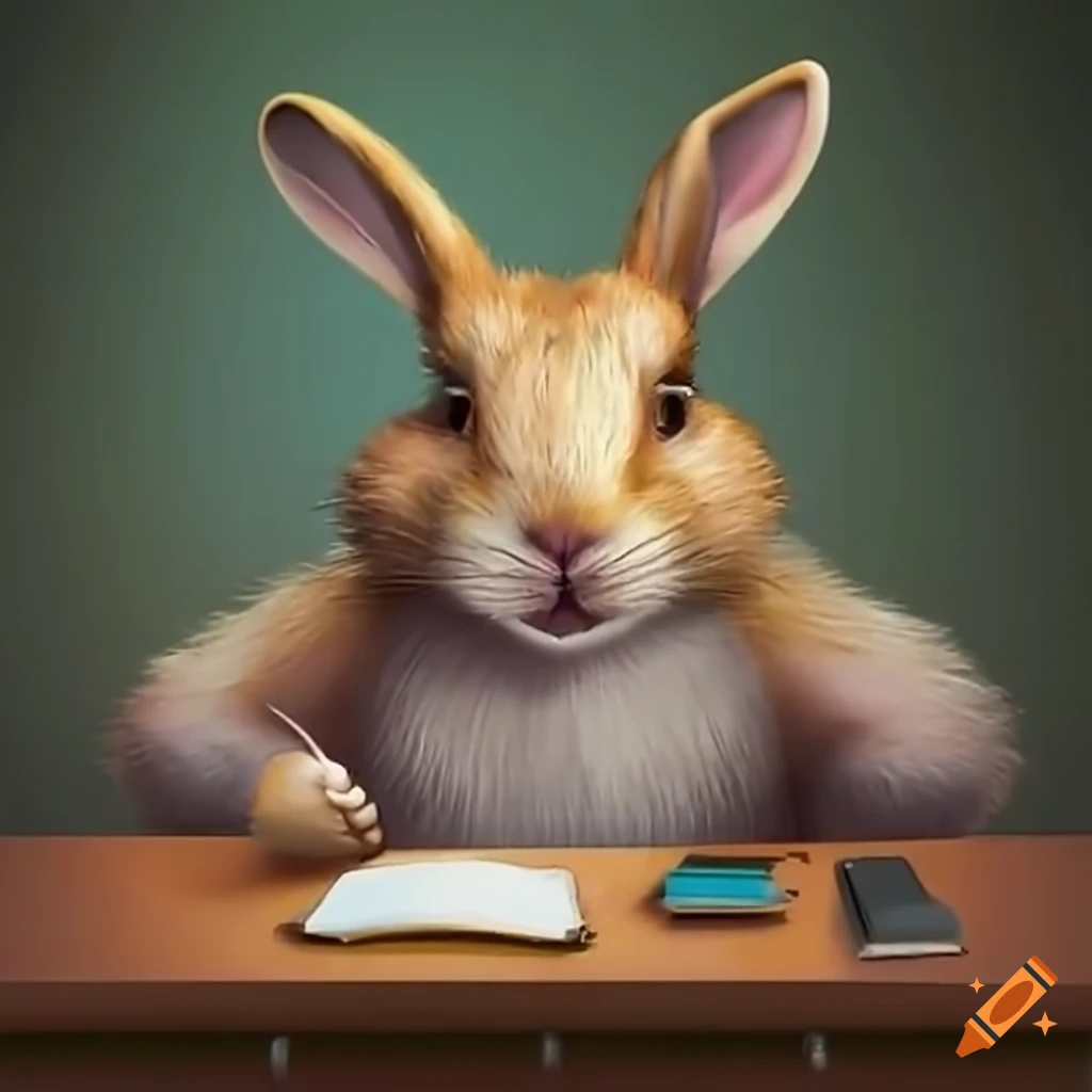 Rabbit giving a lecture in a classroom on Craiyon