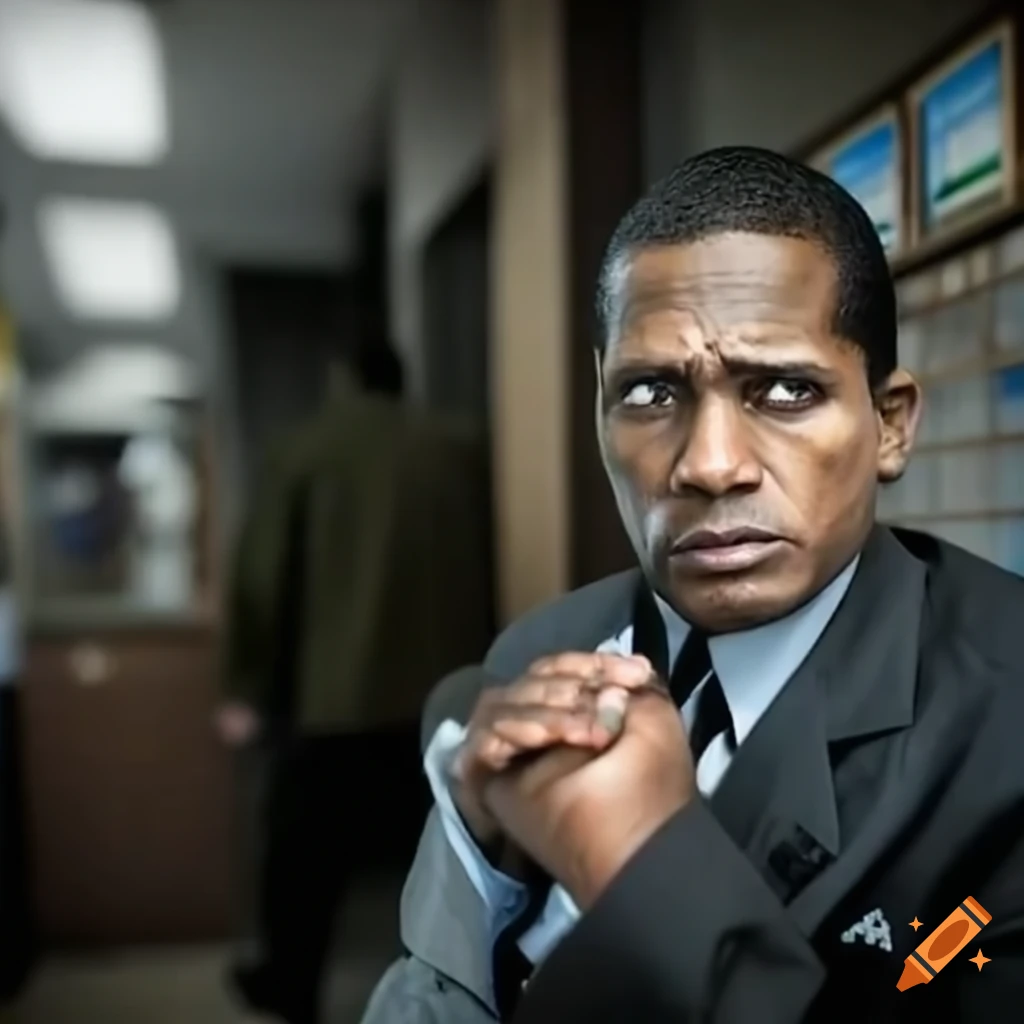 Worried and confused security guard in a security office on Craiyon